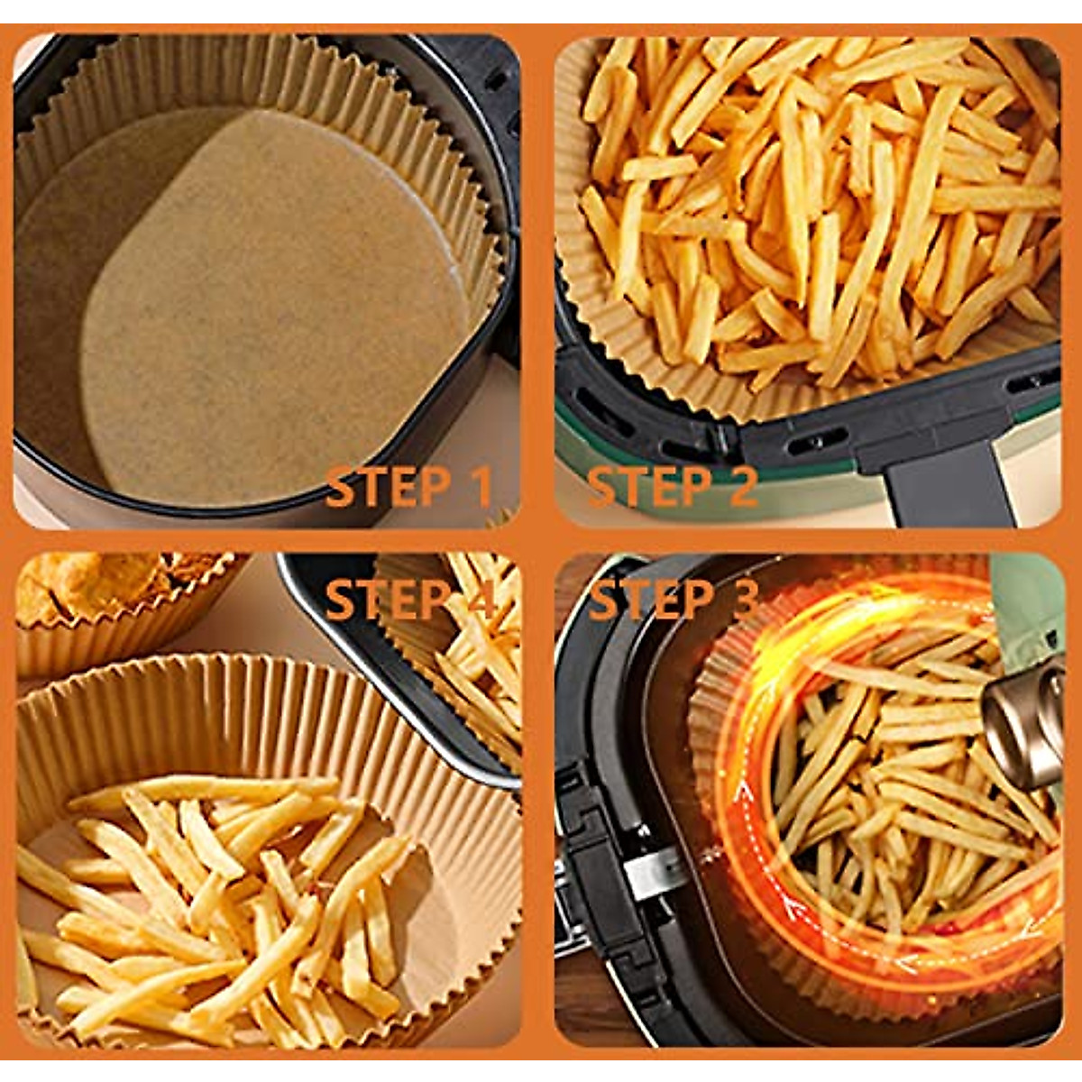 Disposable Air Frying Pan Paper 100 Pcs 7.9 Inch Non Stained for Microwave Oven Fryers Basket Frying Pan, Food Grade Microwave Baking Paper