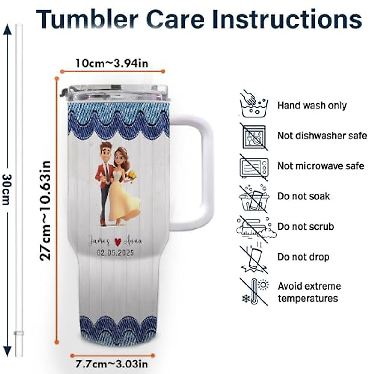 Custom 40oz Tumbler with Handle – wedding day timeline-Personalized Couple Gift for Anniversary Wedding Gift, Birthday, Mother's Day, Valentine’s Day 5gaaWk