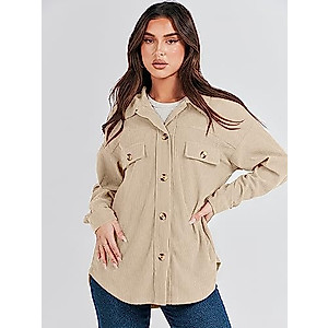 ANRABESS Oversized Jackets for Women Casual Button Down Shirts Corduroy Shacket 2023 Fall Fleece Cardigan Blouse Trendy Coat with Pockets 1027xingse-L