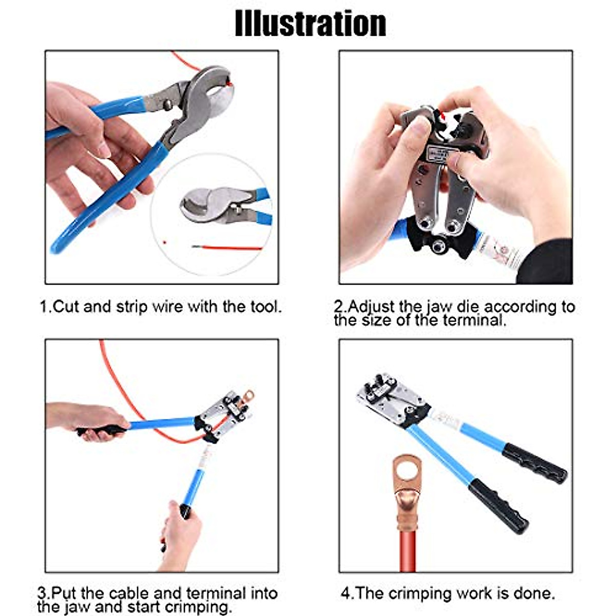 Glarks 2Pcs Wire Crimper Terminal Crimping Tool Cable Lug Crimper Cu/Al Terminal Ratchet Electrician Plier with Cable Cutter for 10, 8, 6, 4, 2, 1/0 AWG Wire Cable Cutting and Crimping