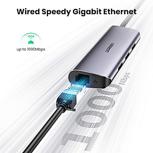 UGREEN USB C Hub Type C to 3 Port USB 3.0 Dock with Gigabit Ethernet Adapter Micro USB Power Compatible with MacBook Pro Air Mac Mini Dell XPS Chromebook Pixel Surface Book 2 Samsung S10 S9 Plus S8