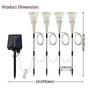 Solar Firework Lights Outdoor Waterproof, 4 Pack 180 LED Christmas Pathway Lights Copper Wire Lights, Outdoor Landscape Stake Lights for Garden Patio Yard Christmas Decorations. (White)