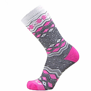 Pure Athlete Kids Ski Socks – Warm Merino Wool Skiing Snowboard Sock for Boys and Girls (1 Pair - Grey/Hot Pink, X-Small-Small)