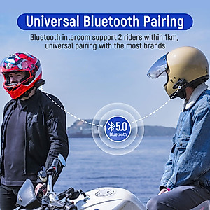 LEXIN MeshCom Motorcycle Bluetooth Headset, Mesh Group Helmet Communication System, Support Audio Multitasking/Music Sharing/Loud Speakers/IP67 Waterproof/Voice Assistant/FM Radio, Dual Pack