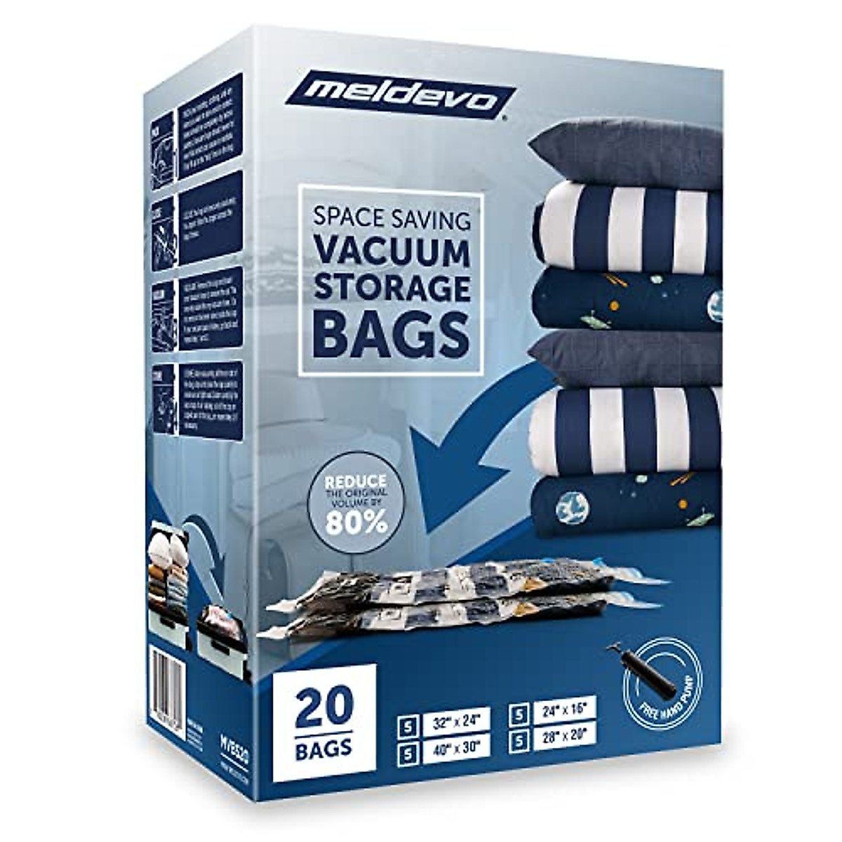 20 Pack Premium Vacuum Sealer Bags - Space Saver Storage Bags for Home and Closet Organization - Vacuum Compression Bags for Comforters, Pillows, Blankets, Bedding, Clothing - Hand Pump for Travel