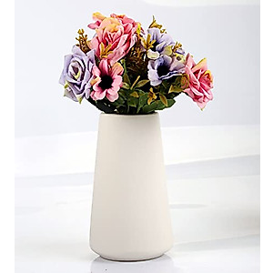 Simple Vase for Flowers Plants, Matte Vases for Modern Table Shelf Home Decor Wedding Boho Decor, 6" H Frosted Elegant Ceramic Vase for Pampas Grass Fluffy Stem Bouquet Lavender Flowers (White, 1)