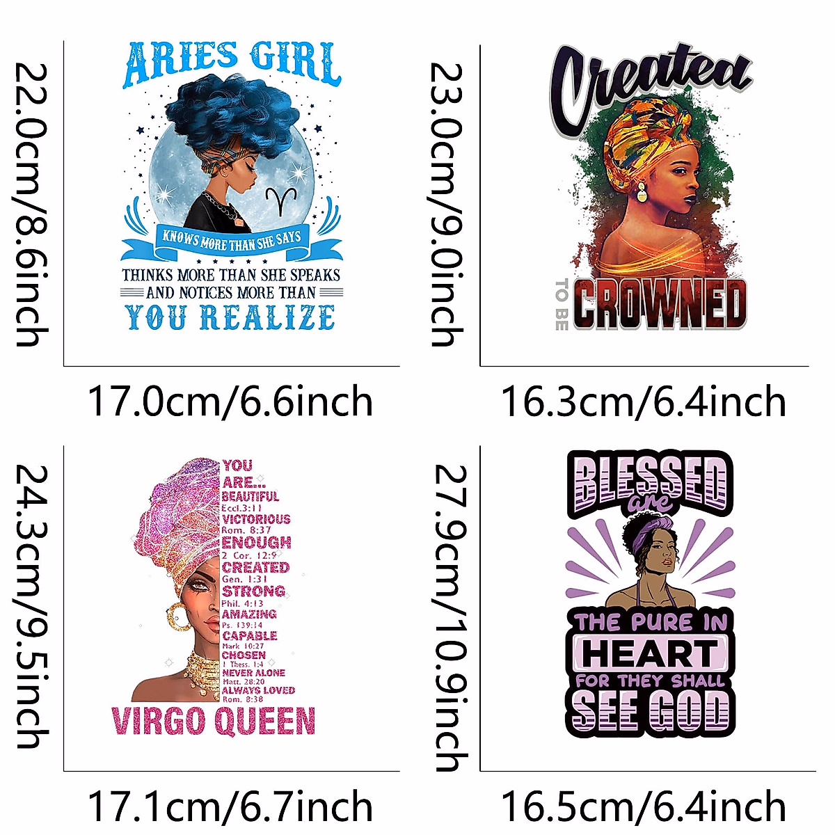 Amazingxy Iron On Decals for Clothing Women Afro Girl DIY Heat Transfer Stickers for T-Shirt Jean Jackets Hats (4PCS-B08(Large))