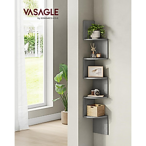 VASAGLE Corner Shelf Wall Mount, 5-Tier Floating Corner Bookshelf, Plant Shelf for Bedroom, Living Room, Bathroom, Home Office, Dove Gray