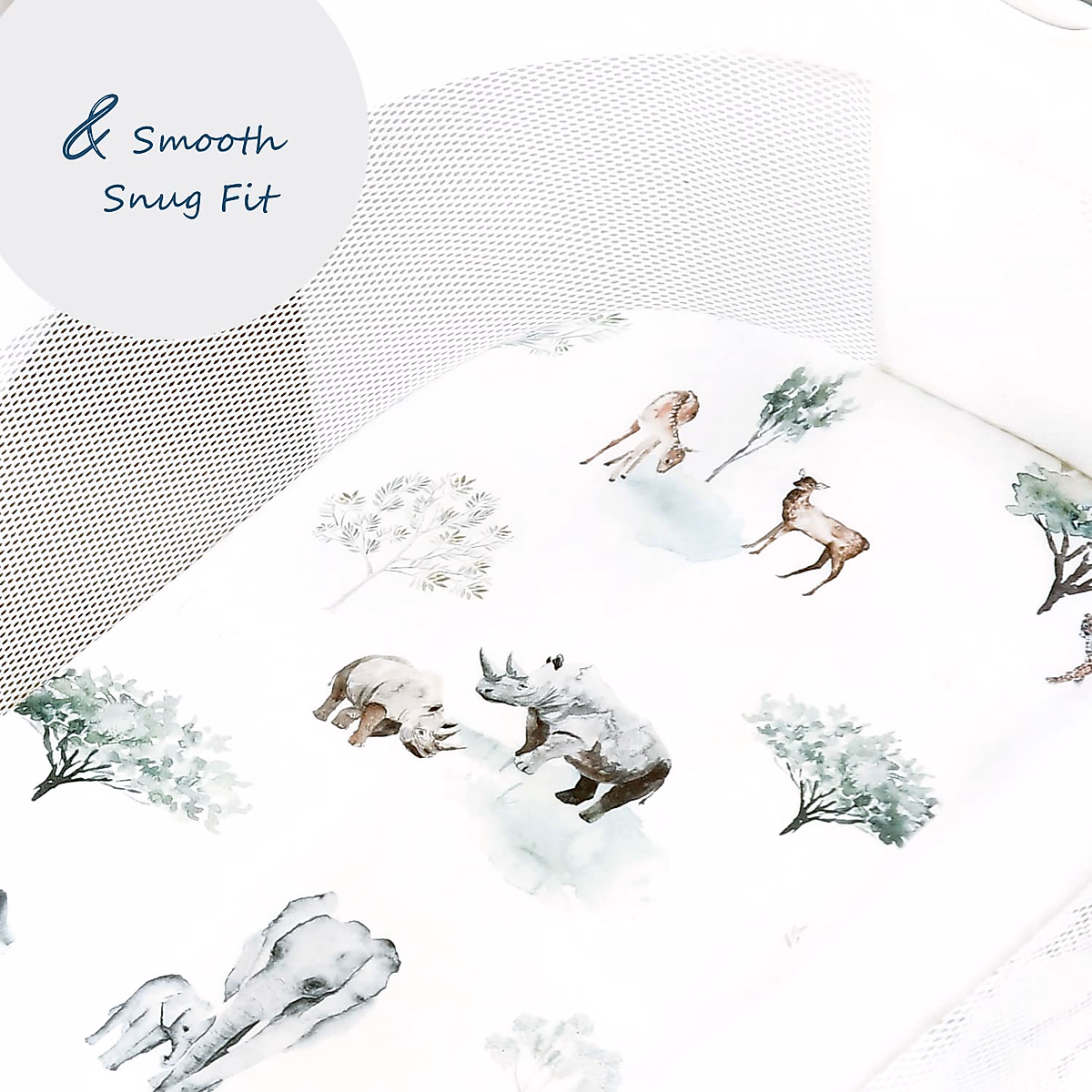 Stretch Ultra Soft Fitted Bassinet Sheet Set 2 Pack, Universal Fit for Bassinets Baby Cradle Moses Basket Oval Rectangle Mattress Safe and Snug, Pretty African Savannah Animals Pattern