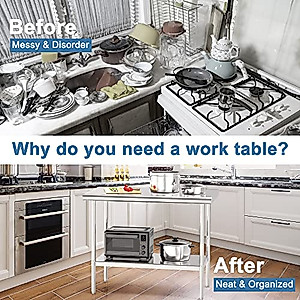 Stainless Steel Table, Aowos Outdoor Kitchen Metal Prep Table, 24 x 36 Inches Work Table with Adjustable Undershelf for Laundry Room, Garage - Heavy Duty, NSF Certified