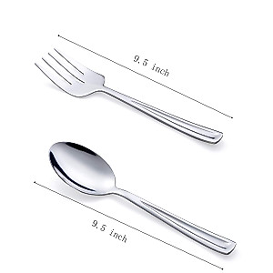 GoGeiLi Stainless Steel Serving Spoon and Serving Fork Set, Include 3 Large Serving Spoon and 3 Serving Fork, 9.5-inch Catering Serving Utensil Set, Dishwasher Safe