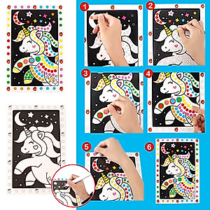 KERARME Mosaic Sticker Art Sticky DIY Handmade Art Kits for Kids - Dinosaur,Unicorn, Snow White, Mermaid, Elephant, Bear, Butterfly (12 Pack)