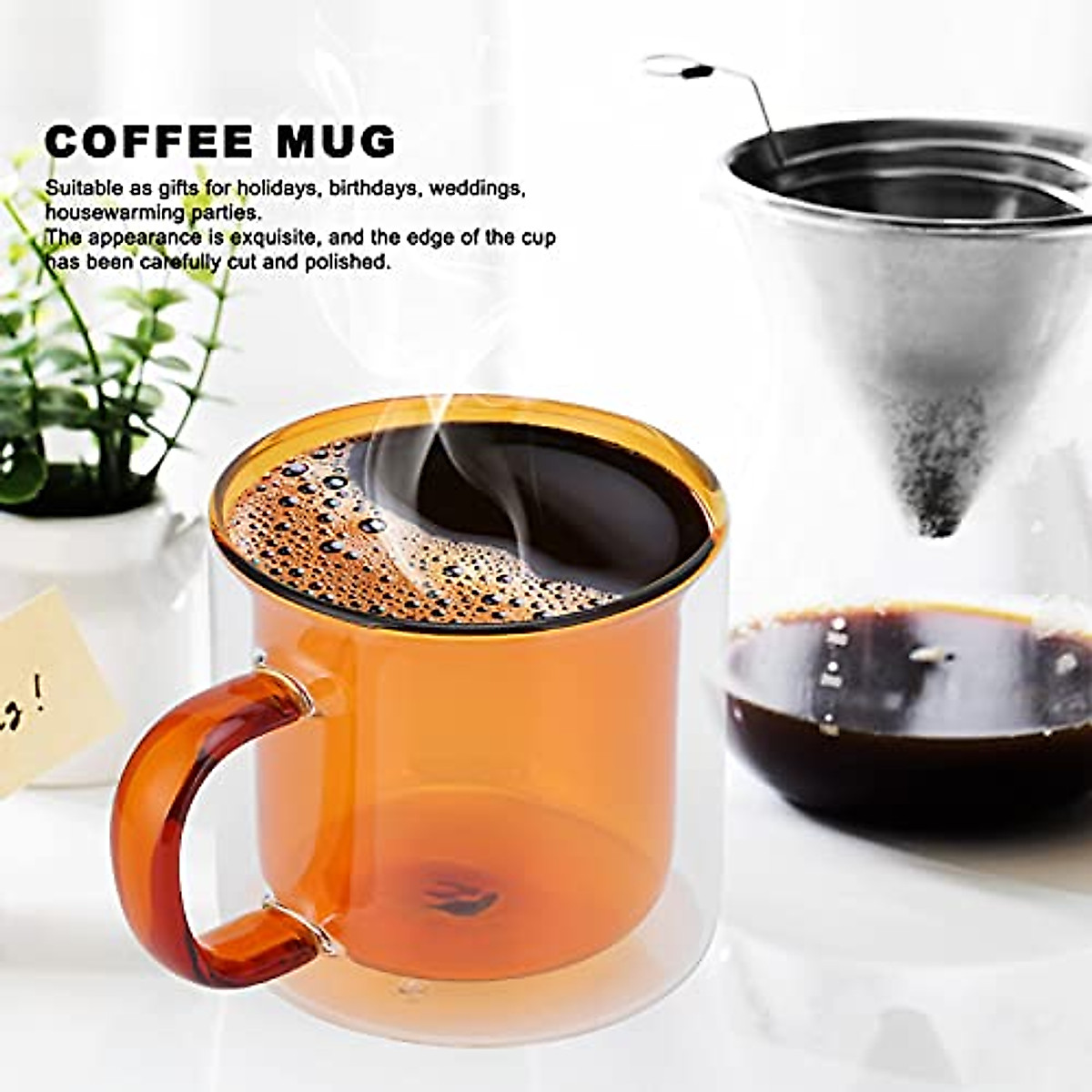Coffee Mug 250ml Borosilicate Glass Material DoubleLayer Mug HandMade Glass Cups For Milk Coffee Home(yellow) Coffee