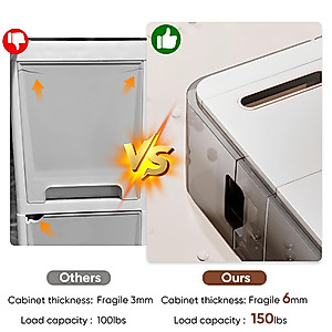 2 Tier Narrow Slim Bathroom Storage Cabinet, Skinny Plastic Bathroom Storage with Drawers& Toilet Paper Holder, Waterproof Movable Storage Organizer for Small Space, Kitchen, Laundry, Living Room