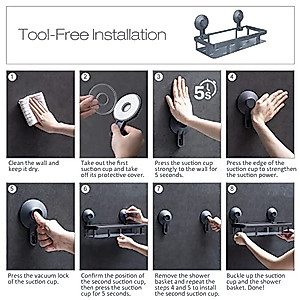 TAILI Aluminum Shower Caddy with Suction Cup, Shower Shelf Drill-Free Storage Basket for Shampoo, Body Wash, Rustproof Kitchen Bathroom Bedroom Organizer, Strong Weight Bearing of 22 LBS, Black