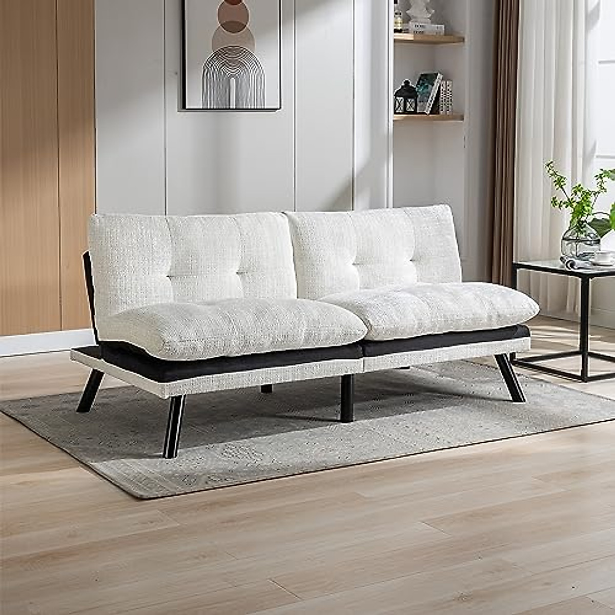 Futon Sofa Bed,Convertible Folding Futon Couch Breathable Small Couch for Compact Living Studio in Living Room and Bedroom,Offices,Dorm Loveseat (White)