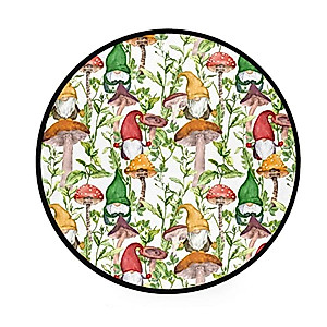 Mushrooms Gnomes Fanmily Round Area Rug, Non Slip Indoor Throw Area Rug, Washable Circle Carpet Floor Mat for Living Room,Door Mat Entryway,Bedroom,Sofa,3 Ft