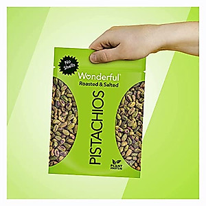 Wonderful Pistachios, No Shells, Roasted & Salted Nuts, 24 Ounce Resealable Bag, Good Source of Protein, Gluten Free, On the Go Snack