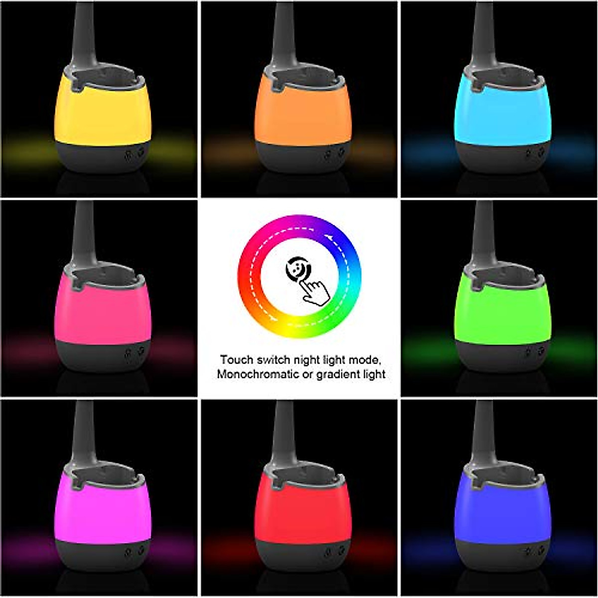 ERAY Kids Desk Lamp LED Study 2000mAh Rechargeable Desk Light with Pen Holder/ 8 Colors Night Light/ 3 Brightness Levels/Touch Control, Dimmable Table Lamp for Boys & Girls Eye-Caring Reading