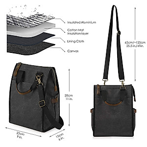 SMRITI Insulated Canvas Lunch Bag for Women/Men-9.6 L Reusable Leakproof Lunch Tote Bag for Work Picnic Beach - Fashion Lunchbox for Adults with Shoulder Strap(Dark Grey)