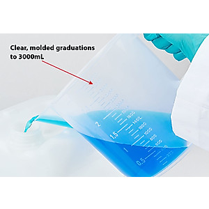 Globe Scientific 601159-1 Polypropylene Short Form Beaker with Handle, Molded Graduations, 3000mL Capacity, Each