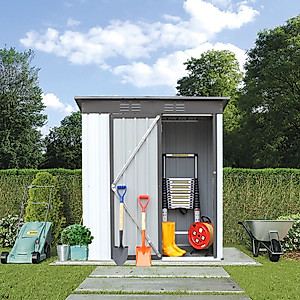 5 x 3ft Outdoor Metal Storage Shed，with Lockable Doors, Sun Protection, Waterproof Tool Storage Shed for Patio, Lawn,Backyard (Gray)