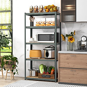 Giantex 5-Tier Storage Utility Shelves, Metal Garage Shelving Unit w/Adjustable Height, Anti-tipping Devices, 2000 LBS Total Load Capacity, Heavy Duty Display Rack for Shop, Kitchen (1, Gray)