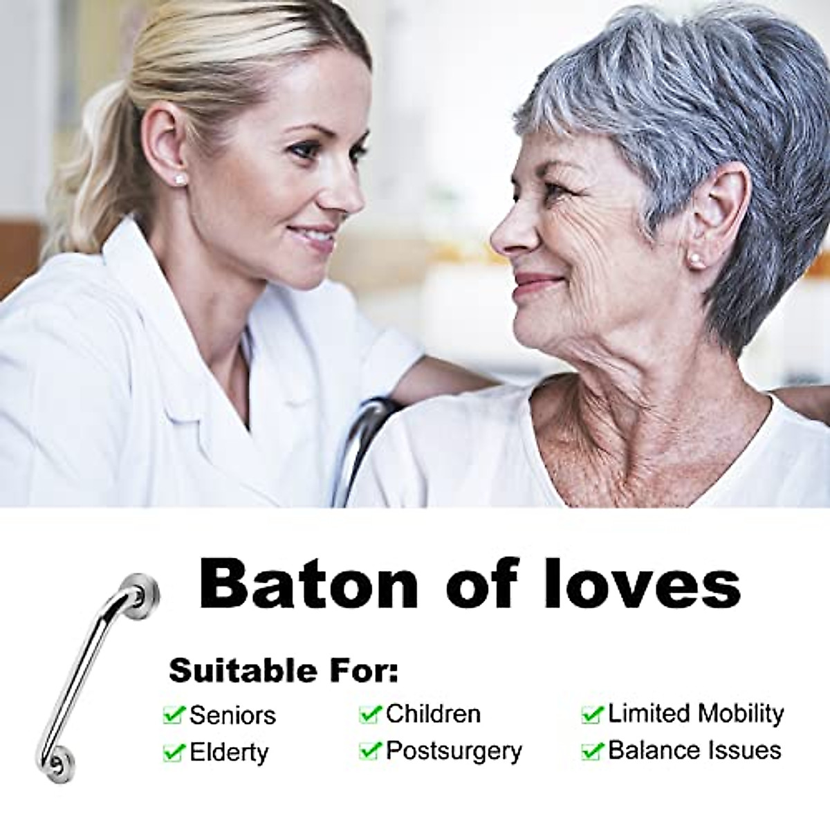 2 Pack 12 Inch Shower Grab Bars, LONVICHTT Stainless Steel Shower Handle, Bathroom Safety Bars, Elderly, Pregnant, Handicap Senior Assist Bath Handle