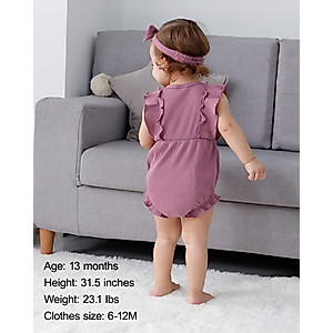 YALLET Newborn Baby Girls Clothes 0-18M Infant Girl Outfits Cute Little Girl Jumpsuit Button Solid Color Romper + Headband