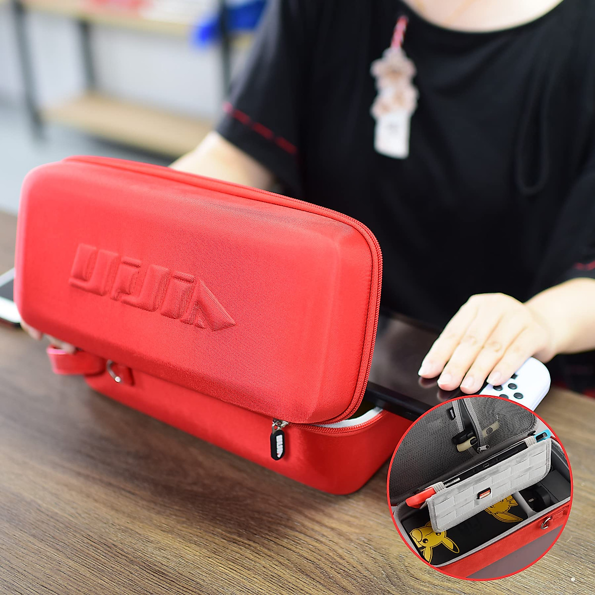 UYIYE Carrying Storage Case for Nintendo Switch/Switch OLED Model (2022),Portable Travel All Protective Hard Messenger Bag Soft Lining 16 Games for Switch Console Pro Controller & Accessories red