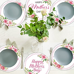 Happy Mother's Day Round Place Mats 13" x 13", Mother’s Day Tableware Supplies for Holiday Party Floral Table Mat Pink Floral Disposable Chargers Dinnerware Paper Place Mats Decorations Favors