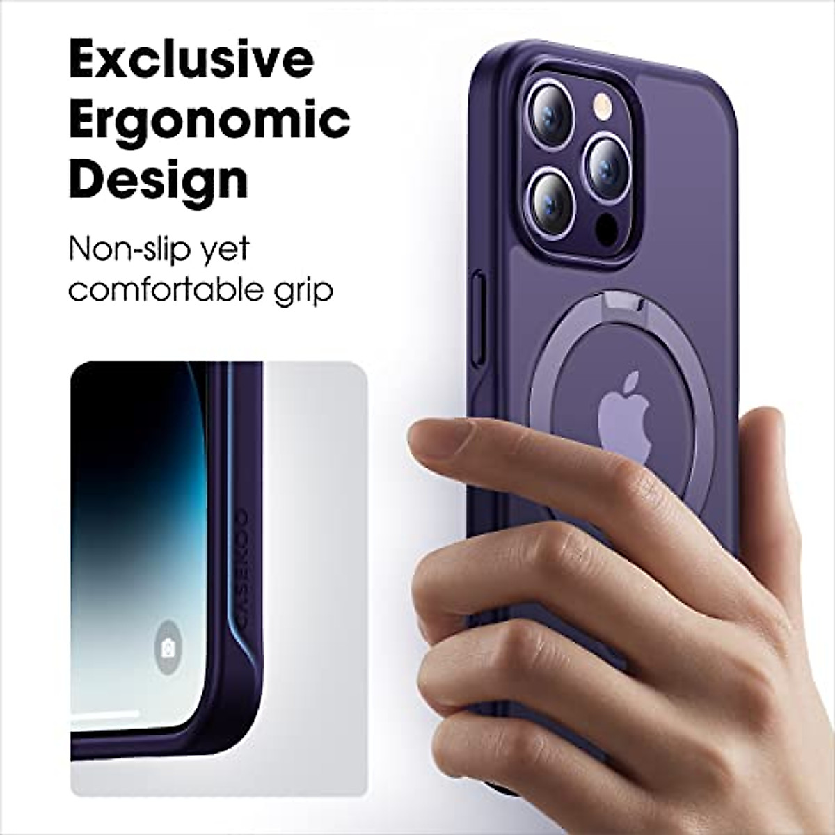 CASEKOO for iPhone 14 Pro Case with Magnetic Invisible Stand [Military Drop Protection] [Compatible with MagSafe] Shockproof Slim Translucent Matte Ring Holder Phone Case Men Women 6.1 Inch, Purple