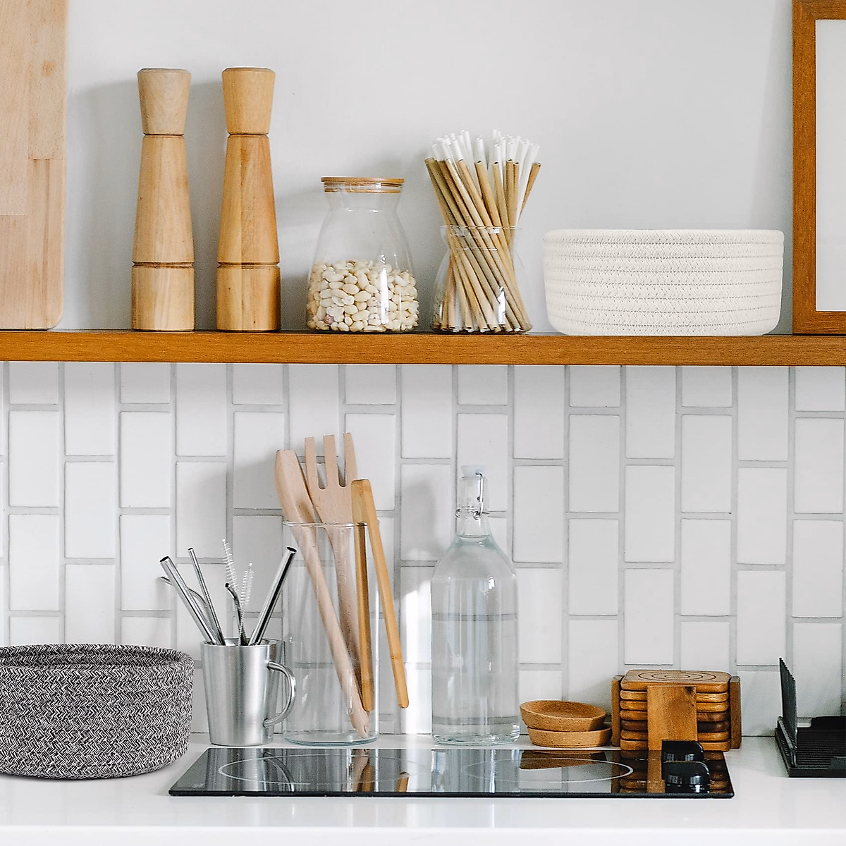 ABenkle 2 Pack Small Baskets, Cotton Rope Woven Basket, Cute Mini Tiny Storage Baskets, Decorative Boho Basket for Nursery Living Room Bedroom Shelf, Empty Gift Basket - Mixed Grey