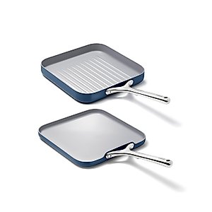 Caraway Griddle Pan & Grill Pan Duo - Non-Stick Ceramic Coated - Non Toxic, PTFE & PFOA Free - Oven Safe & Compatible with All Stovetops – Navy