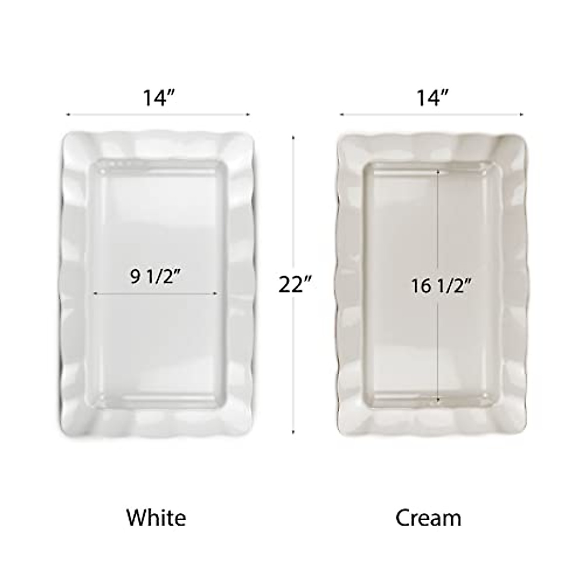 Extreme Consumer Products 22" Rectangular Melamine Scalloped Serving Platter │Outdoor Dining and Patio Parties │Shatterproof and Dishwasher Safe - White