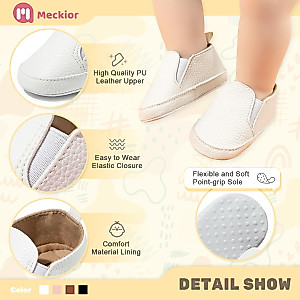 Meckior Infant Baby Girls Boys Canvas Shoes Soft Sole Toddler Slip-On Crib Moccasins Casual Sneaker Austin Boy's Flat Lazy Loafers First Walkers Shoe A/White