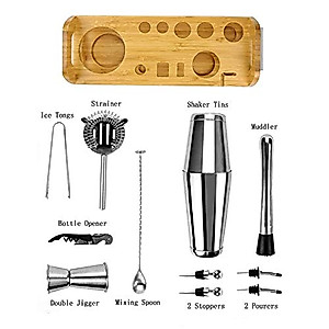 Bartender Kit with Stand | bartending Set Cocktail Shaker Set for Drink Mixing -Stainless Steel Bar Tools: Martini Shaker, Jigger, Strainer