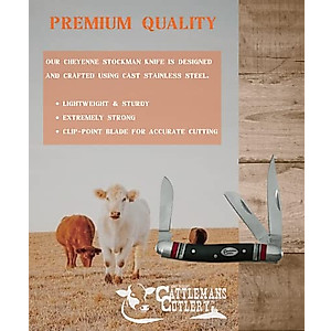 Cattlemans Cutlery Cheyenne Series Red Stockman Folding Pocket Knife – 3 Stainless Steel Blades in 1 Knife