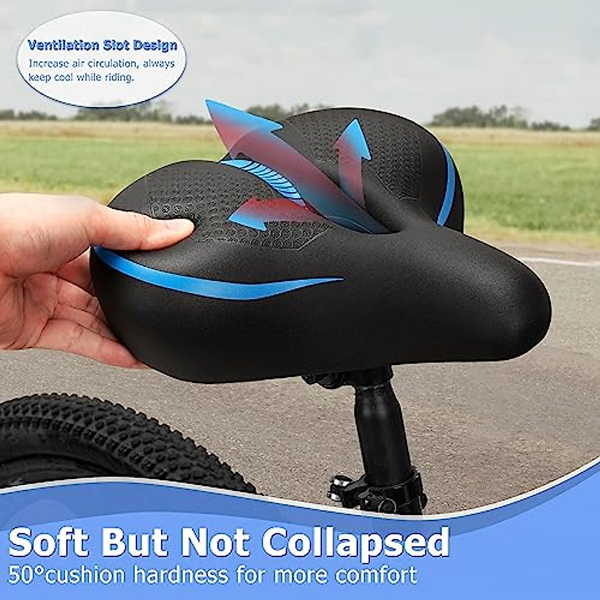 CDYWD Bike Seat for Men & Women Comfort Wide - Extra Soft Memory Foam Padded Bicycle Seat Cushion - Comfortable Bike Saddle Replacement for Exercise, Stationary, Spin, City, Mountain, Road Bike, Ebike