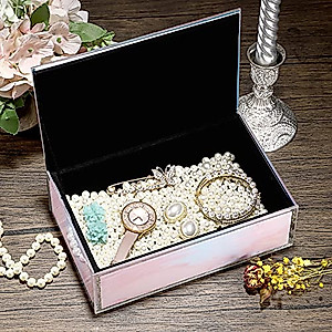 Hipiwe Pink Glass Jewelry Box Large Trinket Storage Box Treasure Box Decorative Jewelry Box Keepsake Box Jewelry Organizer for Women Girls