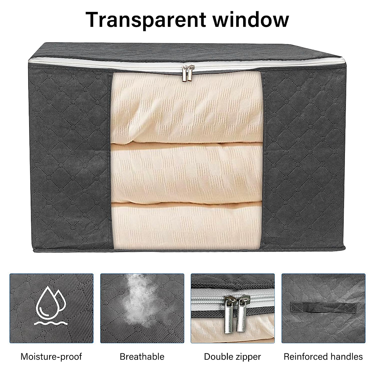 96L 8 Pack Large Storage Bags,Storage Bins With Lids And Handle,Clothes Storage Bins Foldable Closet Organizers Storage Containers For Clothing, Blanket, Comforters, Bed Sheets, Pillows and Toys