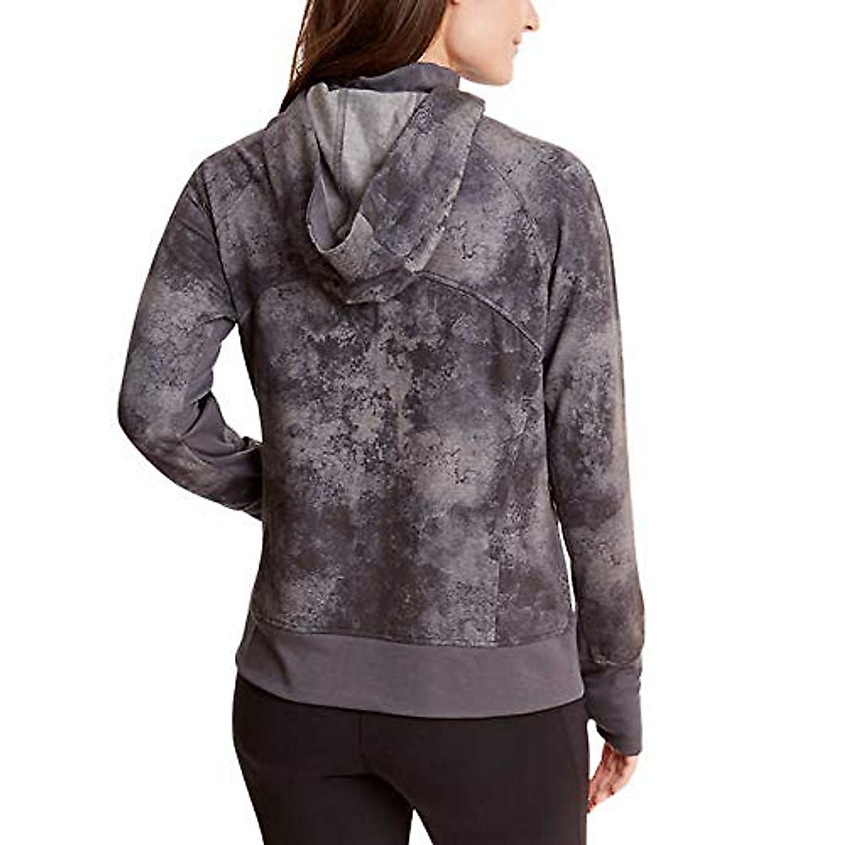 Danskin Women's Double Collar Full Zip Hooded Jacket, Marble Print, Small
