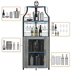 GAOMON Corner Wine Bar Rack Cabinet with Detachable Wine Rack, Bar Cabinet with Glass Holder, Small Sideboard and Buffet Cabinet with Mesh Door (Grey)
