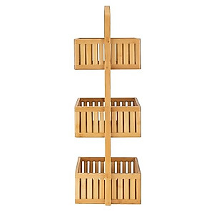 Organize It All 3 Tier Bamboo Stationary Caddy | Bathroom Organization | Multipurpose Storage Shelf Baskets | Eco-Friendly | Easy to Assemble