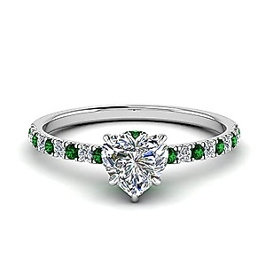 JewelryGift Hidden Halo Petite Diamond Ring 925 Sterling Silver Created Emerald Heart Shape Green Color Halo Engagement Rings Prong Setting in Size 11