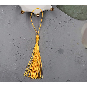 Sowaka 50 Pcs Tassel Silky Soft Mini Floss Handmade Tassels with Loop for Bookmark Jewelry Making Keychain Souvenir DIY Crafting Project Supplies Chinese Knot (Royee Gold)