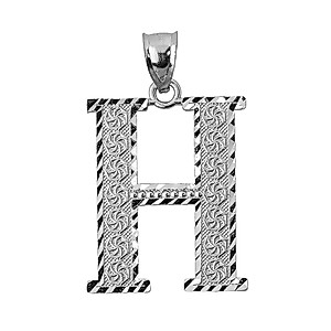 925 Sterling Silver Initial Letter H Charm Pendant, 1.25"