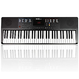 RockJam Compact 61 Key Keyboard with Sheet Music Stand, Power Supply, Piano Note Stickers & Simply Piano Lessons