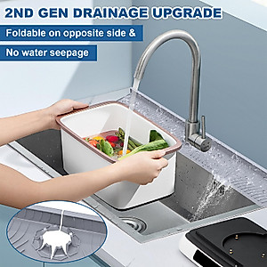 LVJING 33 inch Sink Splash Guard Mat, Sink Faucet Drying Mat, Silicone Faucet Handle Drip Catcher Tray, Longer Silicone Sink Mat for KitchenBathroom, Drip Protector Splash Countertop (Grey)