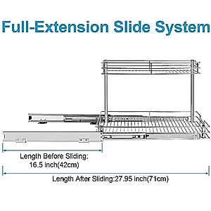 2 Tier Pull Out Cabinet Organizer, 20.7" D x 12.7" W x 13.9" H, Heavy Duty, Under Sink Slide Out Storage, Sliding Wire Drawer Base Cabinet for Kitchen Bathroom Pantry, Chrome